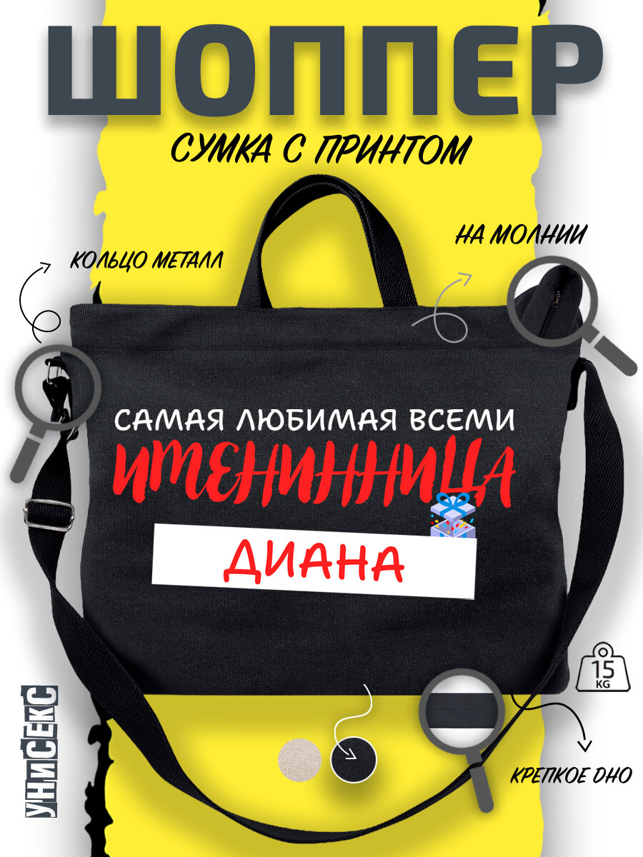 Сумка  шоппер y2k через плечо Диана именинница