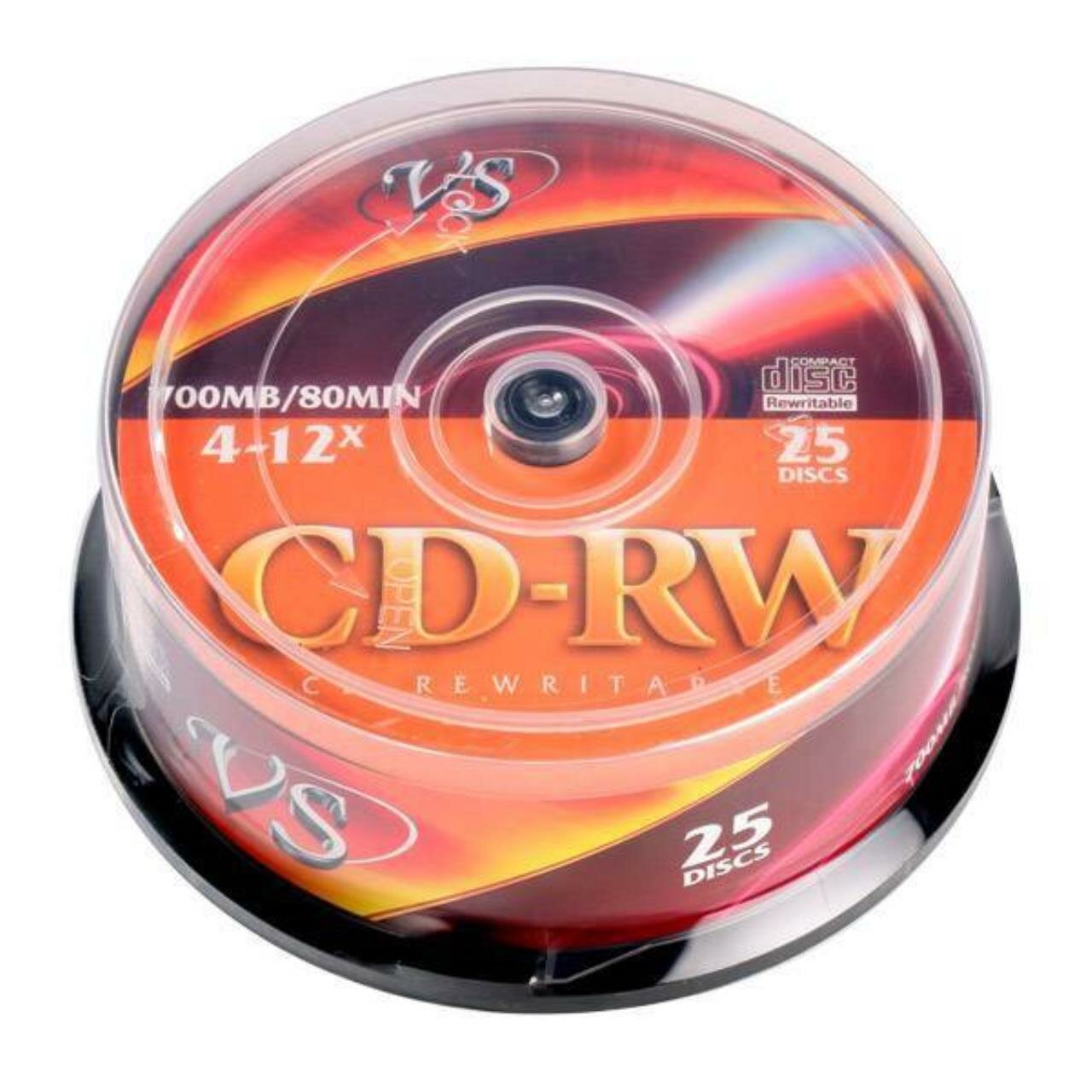 Диск CD-RW VS 700 Мб 4-12х 25 шт cake box объем 700 Mb/80 мин