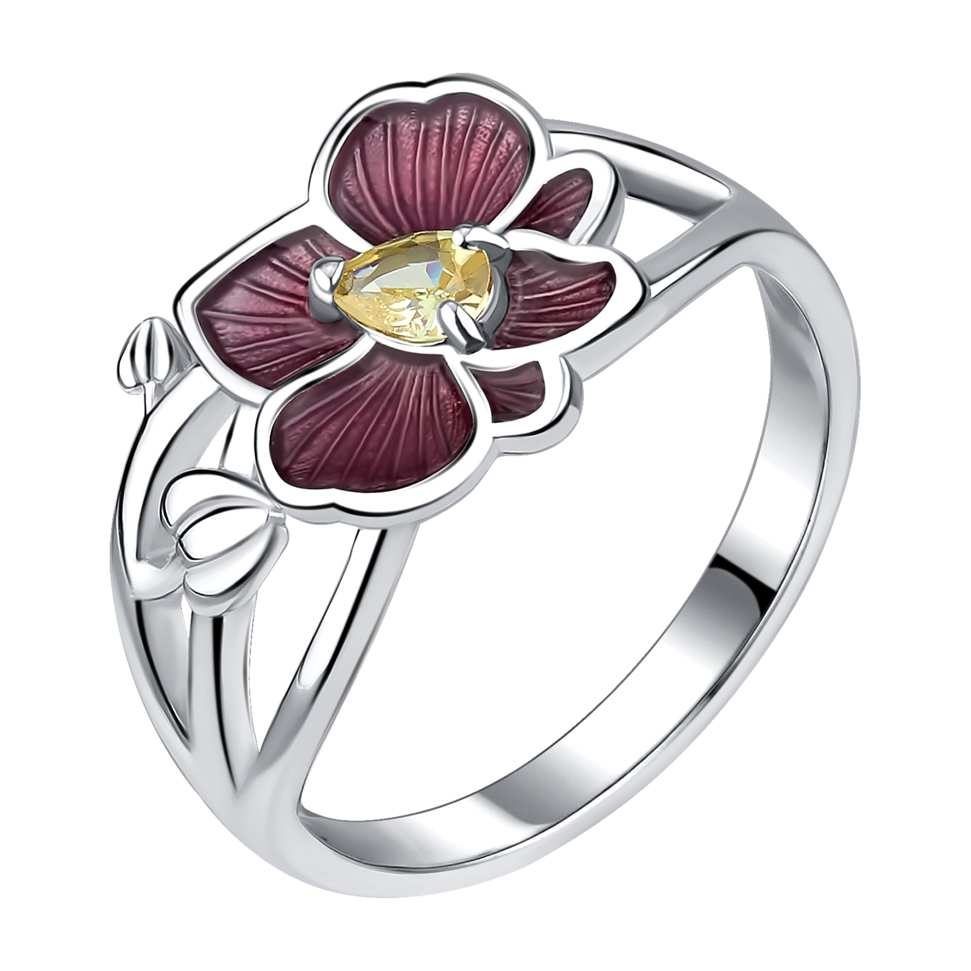 Кольцо, серебро, 925 проба, родирование, фианит, эмаль