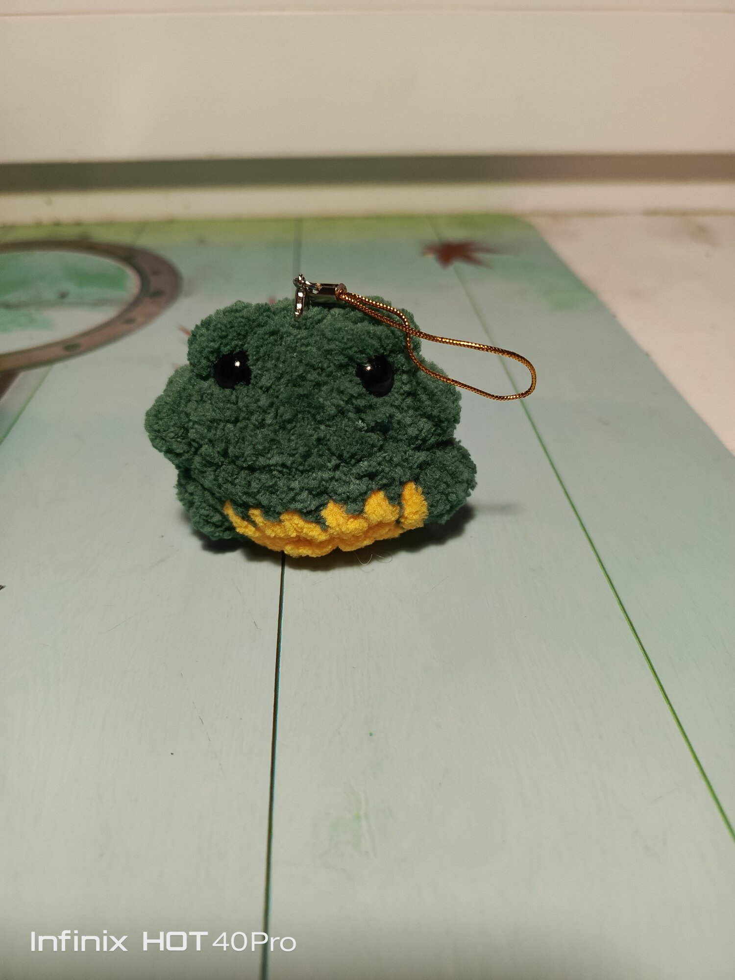 Мягкая игрушка-брелок "Жабка", ручная авторская работа, жёлто-зелёный, плюш