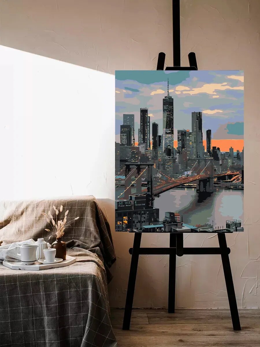 Картина по номерам Hью-Йорк Сити Манхэттен Мост Город Закат