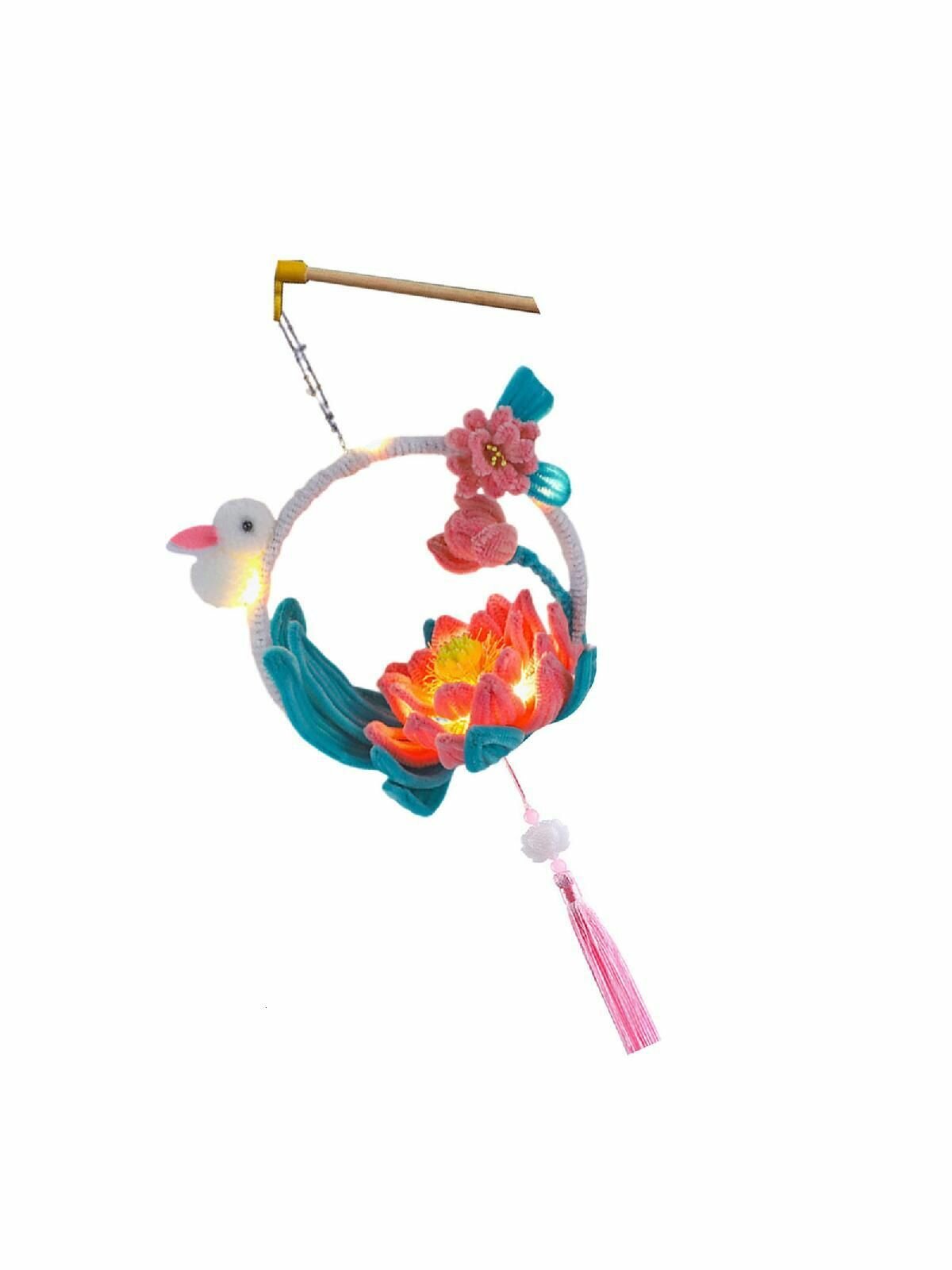 Сплетенный вручную из палочек нефритовый фонарь в виде кролика-лотоса-розовый лотос