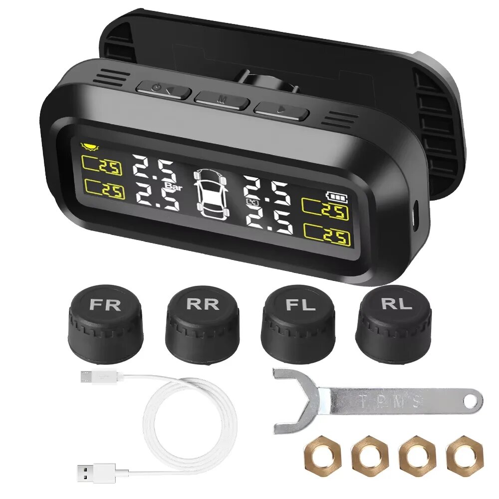 Система контроля давления в шинах TPMS на солнечной энергии с внешними датчиками 2025: Автомобильная сигнализация безопасност.