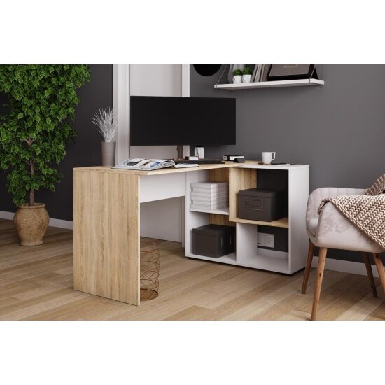 Стол компьютерный Микон угловой СКМУ-4 дуб сонома/белый