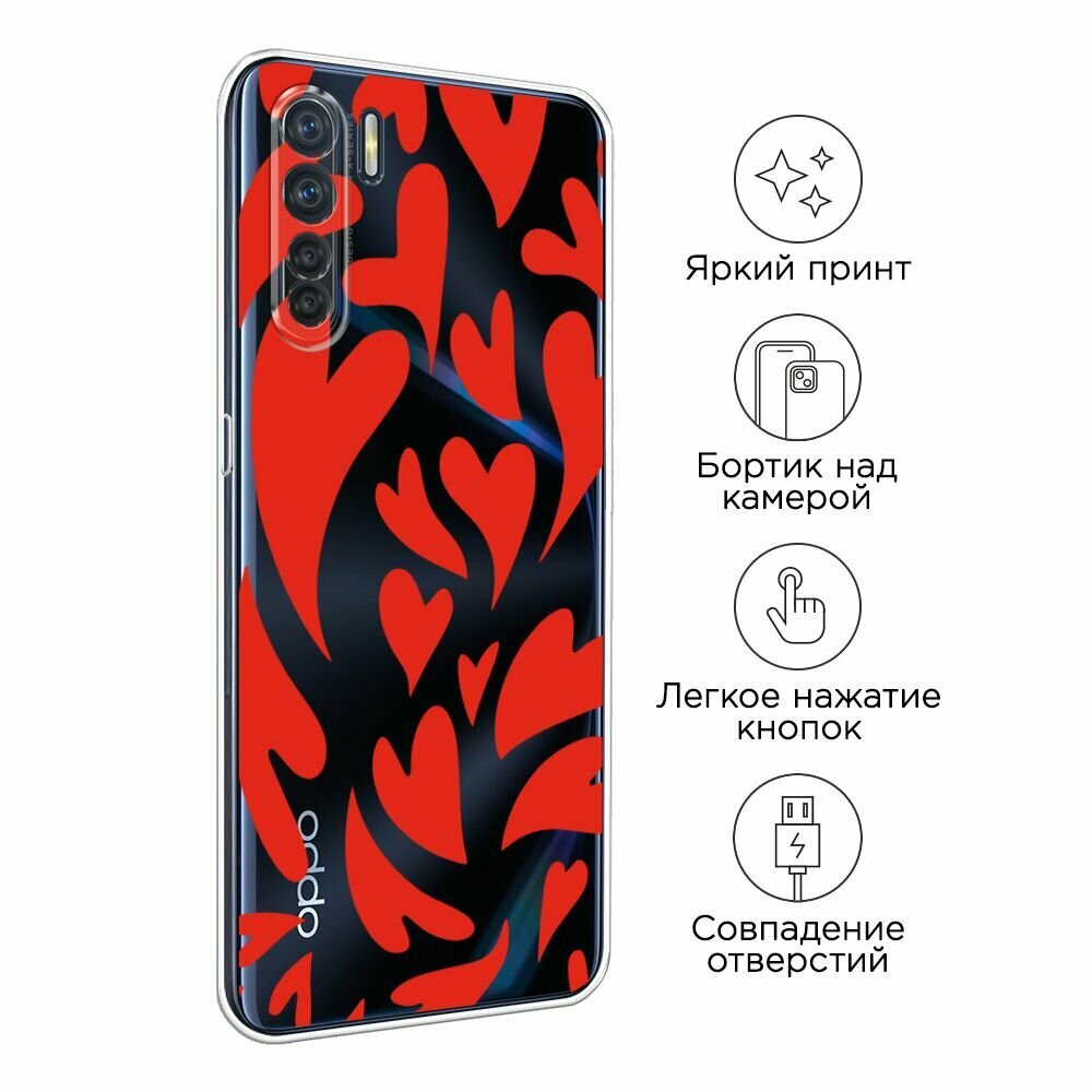 Чехол на Oppo A91/Reno 3 / Оппо A91/Рено 3 с принтом "Crazy hearts 2 - 14 февраля", прозрачный — фото 1