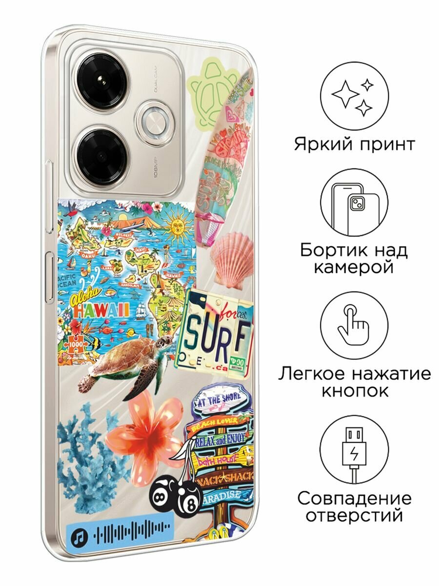 Чехол на Xiaomi Redmi 13X / Сяоми Редми 13X с принтом "Summer collage", прозрачный — фото 1