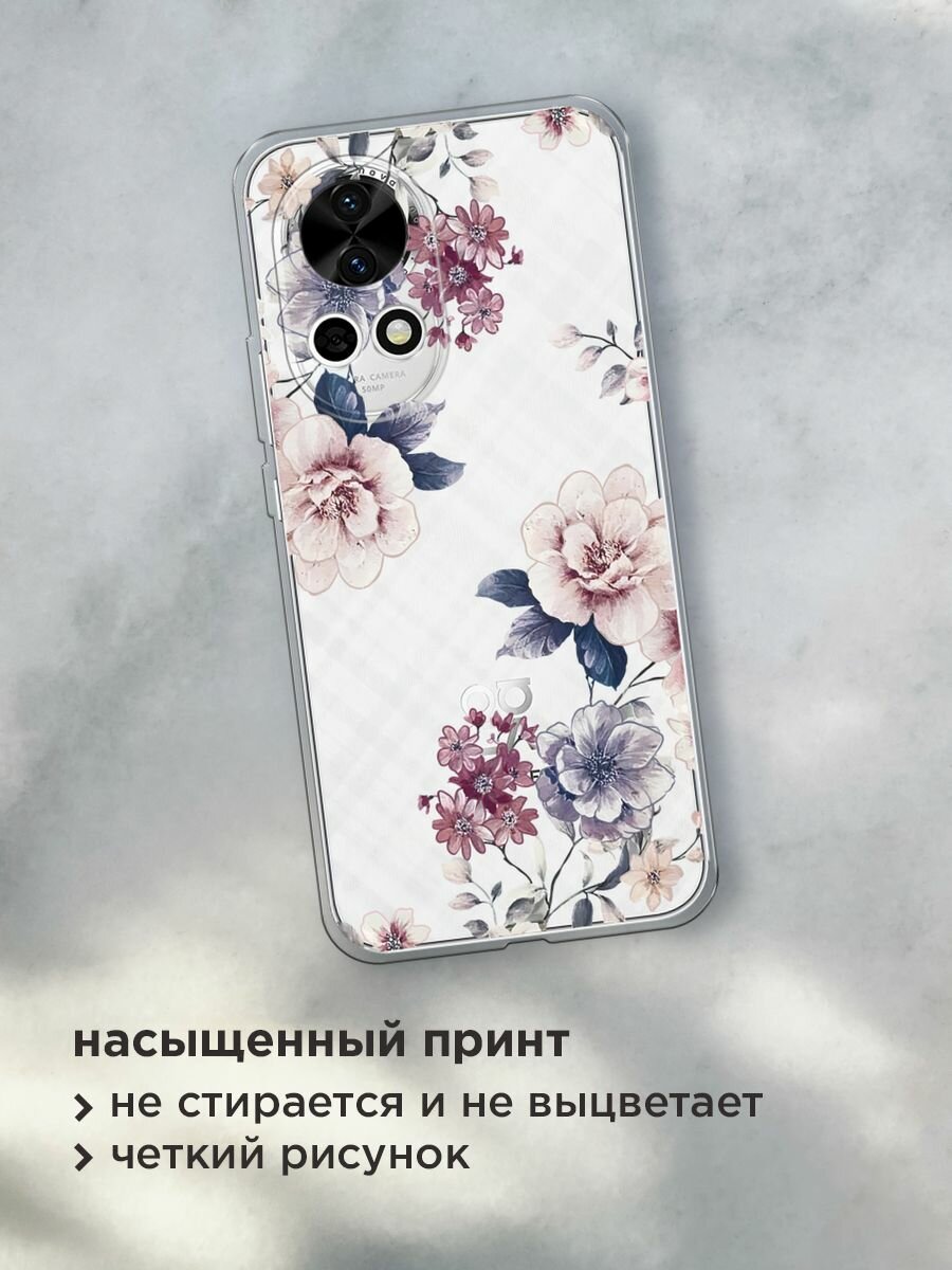 Чехол на Huawei Nova 12/Nova13 / Хуавей Нова 12/Нова 13 с принтом "Нежные винтажные цветы", прозрачный — фото 1
