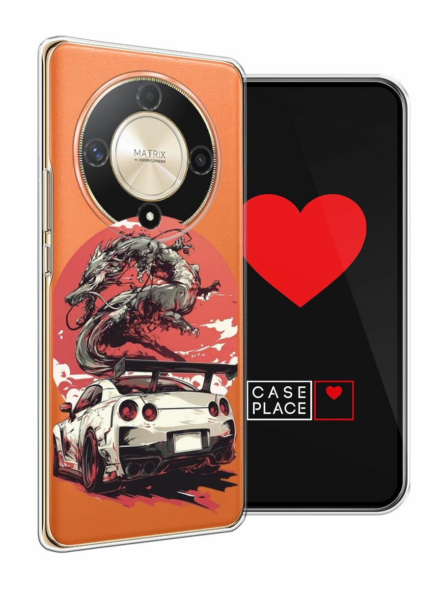Чехол на Honor X9b / Хонор X9B с принтом "Car and dragon", прозрачный — фото 1