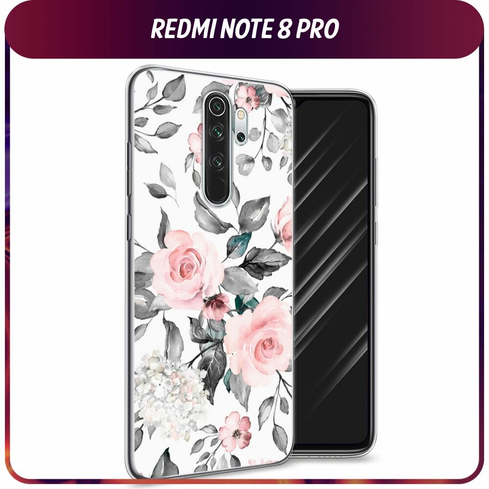 Чехол на Xiaomi Redmi Note 8 Pro / Сяоми Редми Нот 8 Про с принтом "Розы на белом"