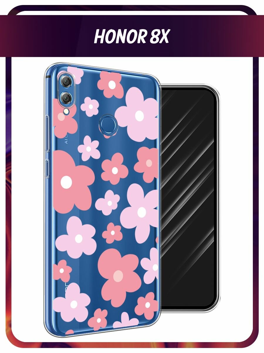 Чехол на Honor 8X / Хонор 8Х с принтом "Нежные розовые цветочки рисунок", прозрачный