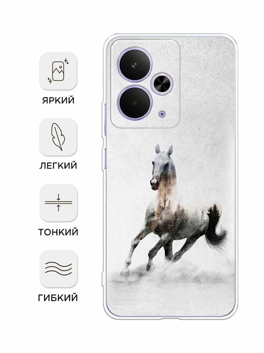 Силиконовый чехол на Realme 14T / Реалми 14Т с принтом "Лошадь лес" — фото 1