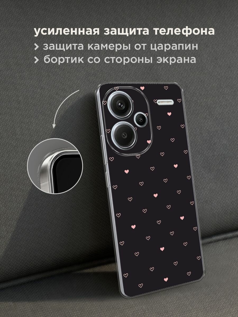 Чехол на Xiaomi Redmi Note 13 Pro+ / Сяоми Редми Нот 13 Про + с принтом "Черный фон и сердечки" — фото 1