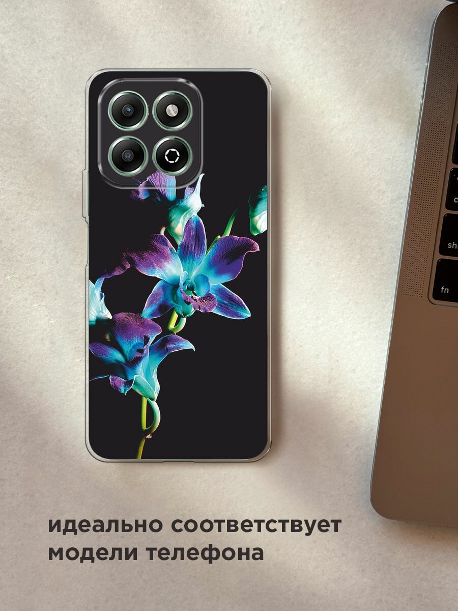 Чехол на Honor X6b / Хонор X6b с принтом "Синий цветок на черном" — фото 1