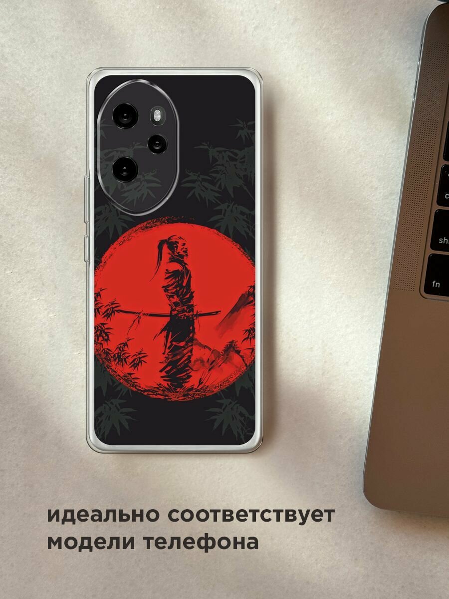 Чехол на Honor 100 Pro / Хонор 100 Про с принтом "Самурай на красном фоне" — фото 1