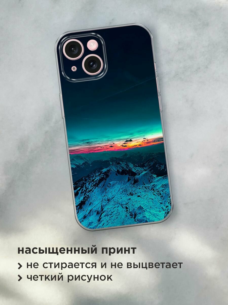 Чехол на Apple iPhone 15 / Айфон 15 с принтом "Закат в горах" — фото 1