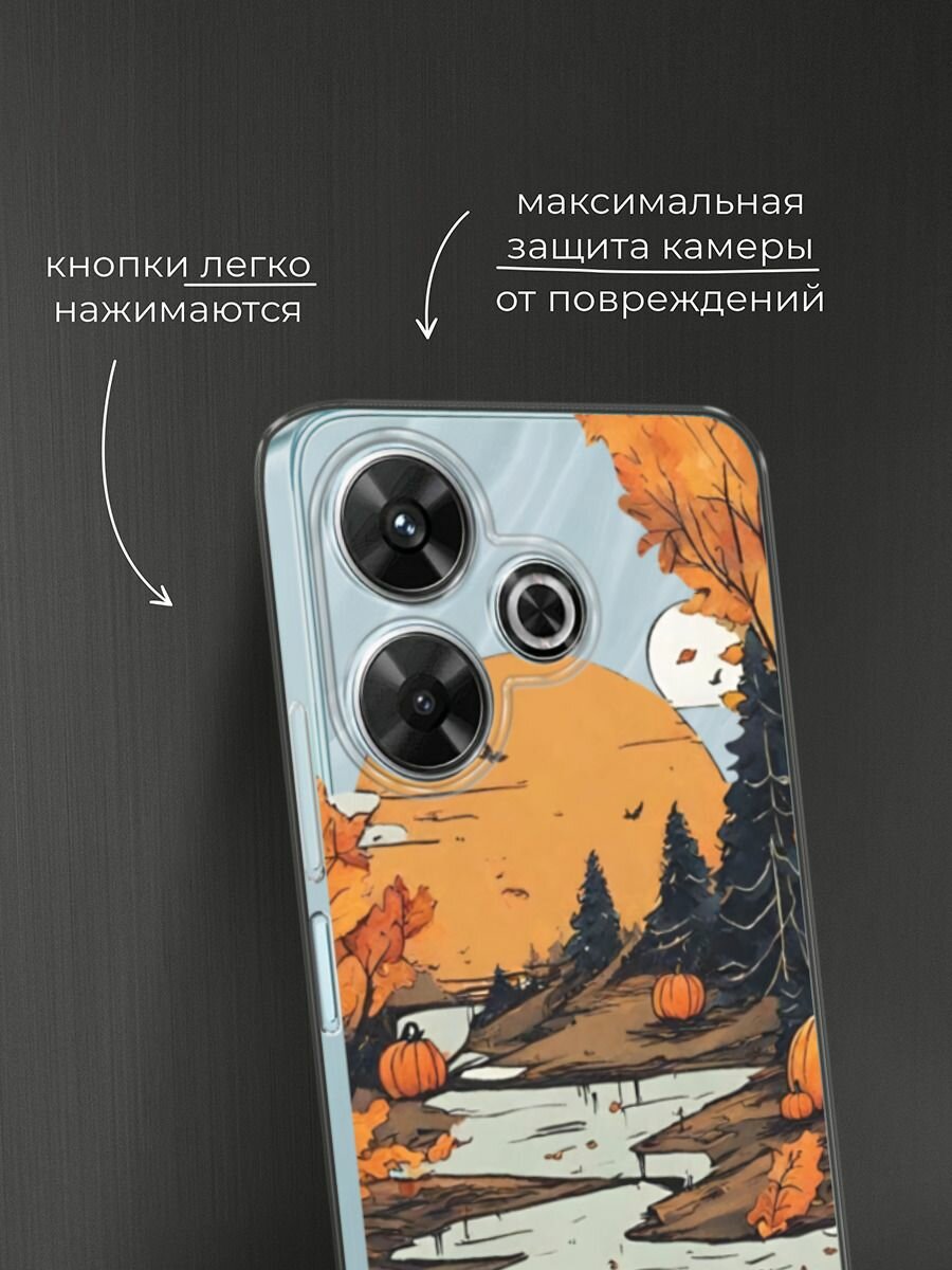 Чехол на Xiaomi Redmi Note 13R/Redmi 13/Poco M6 4G/M6 Plus с принтом "Осенний лесной уголок", прозрачный — фото 1