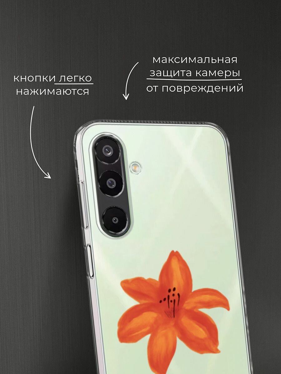 Чехол на Samsung Galaxy M16 / Самсунг Галакси М16 с принтом "Оранжевый цветок", прозрачный — фото 1