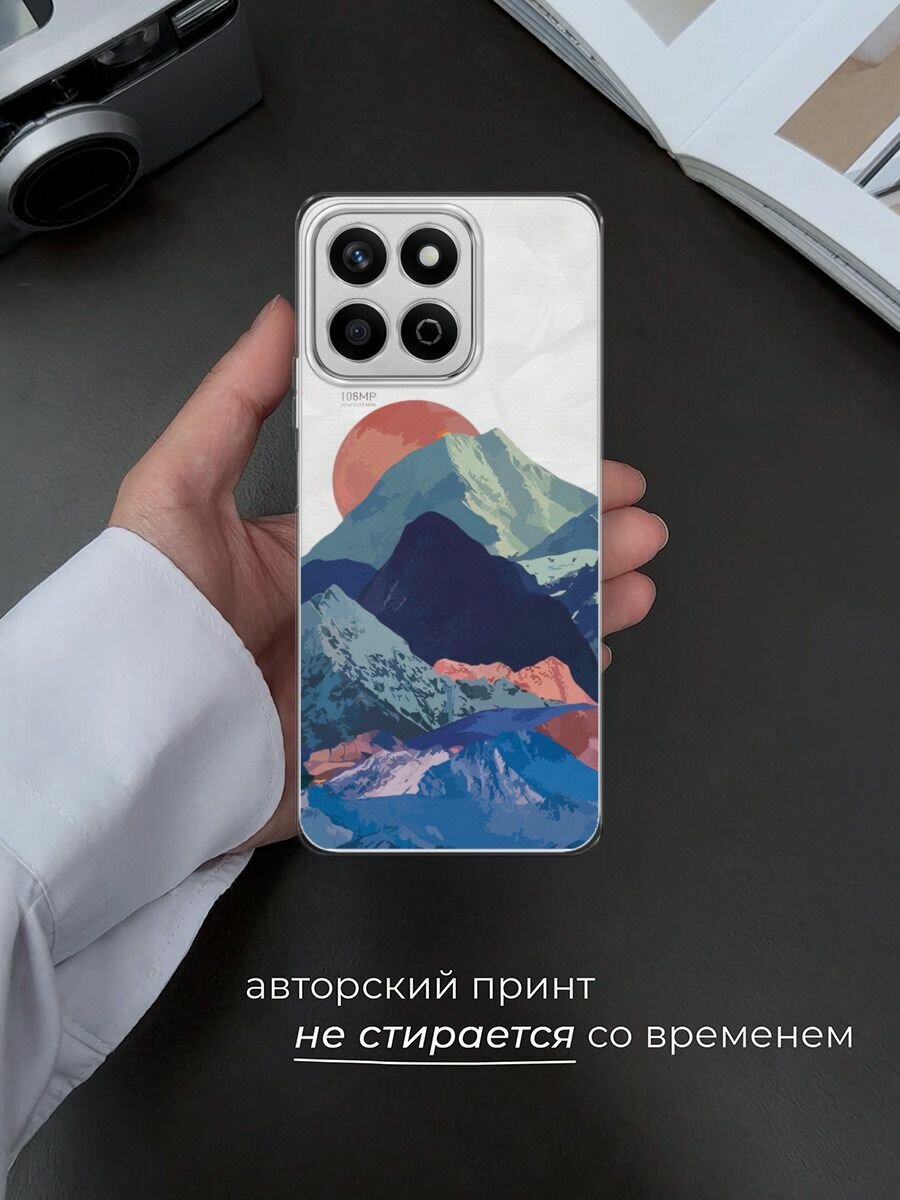Чехол на Honor X7c / Хонор X7c с принтом "Закат в снежных горах", прозрачный — фото 1