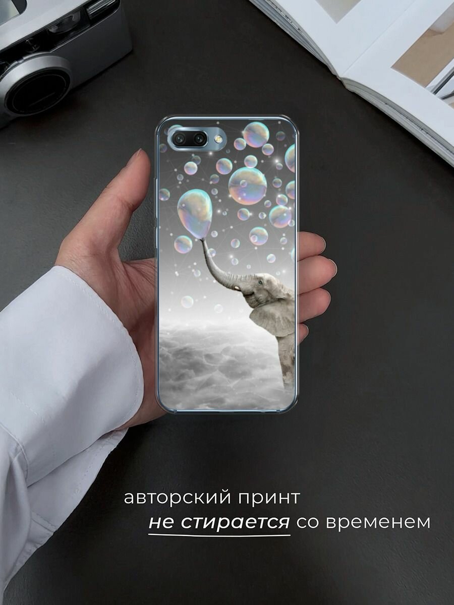 Чехол на Honor 10 / Хонор 10 с принтом "Слон и мыльные пузыри" — фото 1