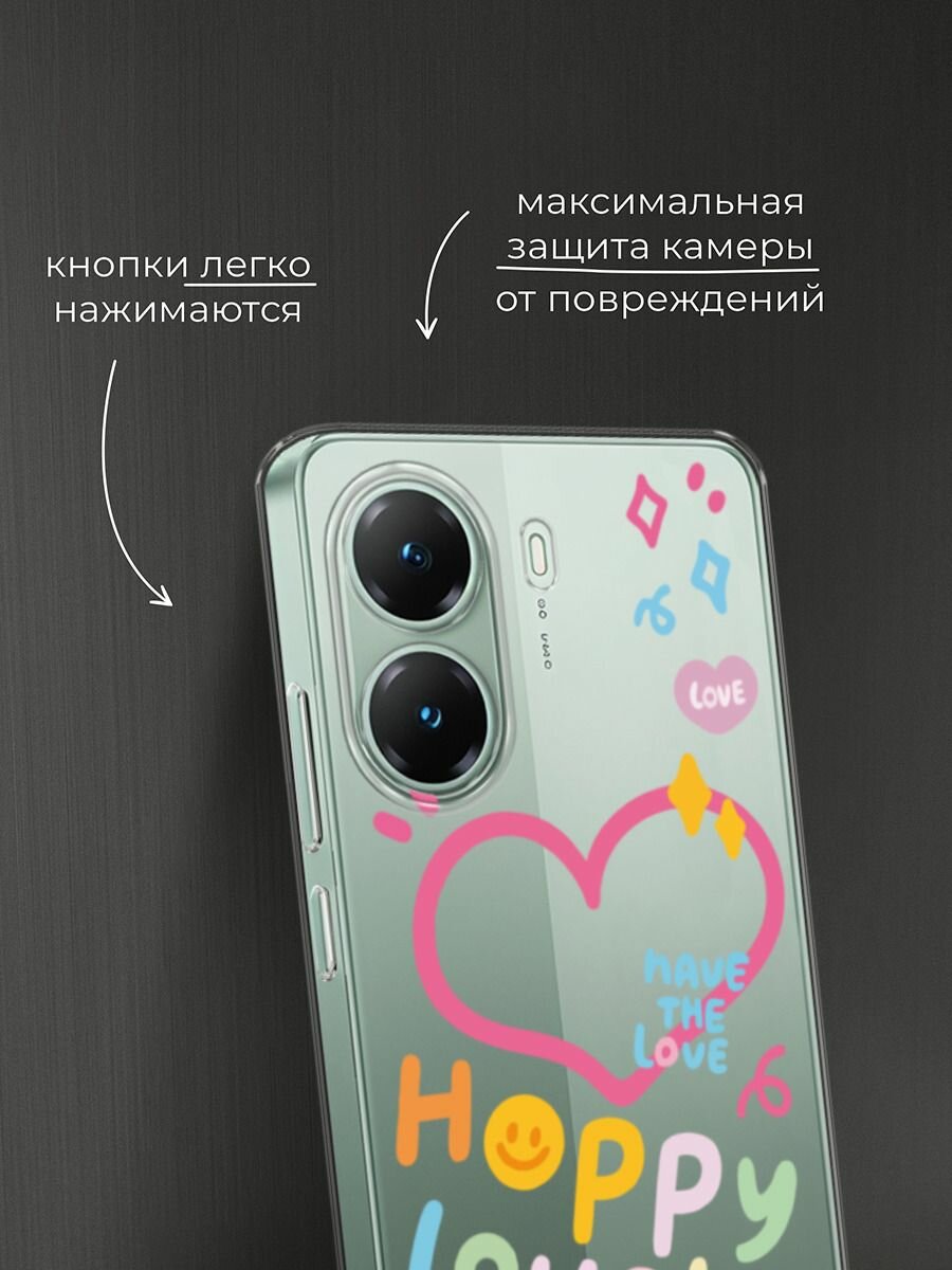 Чехол на Poco X7 Pro / Поко X7 Про с принтом "Happy lovely", прозрачный — фото 1