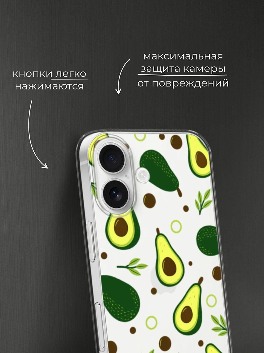 Чехол на Apple iPhone 17 / Айфон 17 с принтом "Авокадо паттерн", прозрачный — фото 1