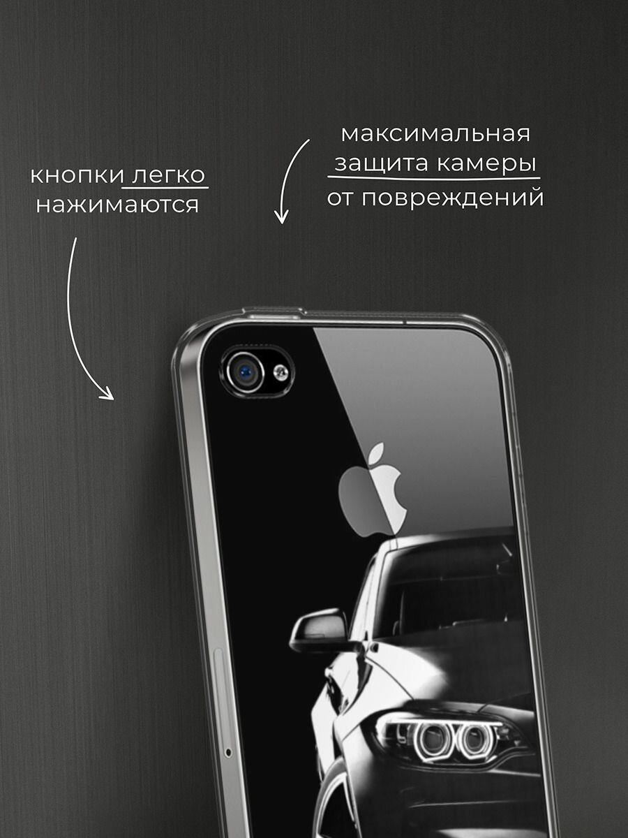 Чехол на Apple iPhone 4/4S / Айфон 4/4S с принтом "Крутая черная машина", прозрачный — фото 1