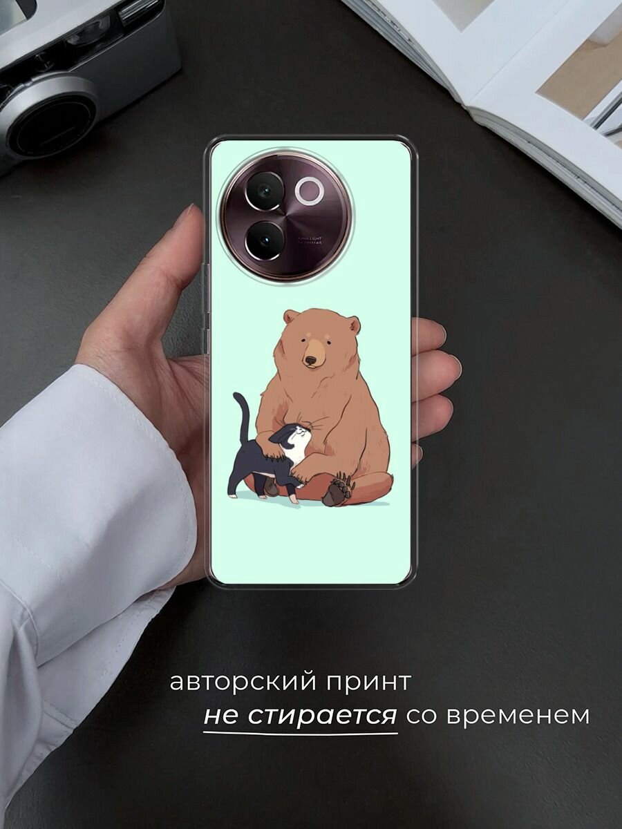 Чехол на Vivo V30e / Виво В30е с принтом "Медведь и кошка дружба" — фото 1