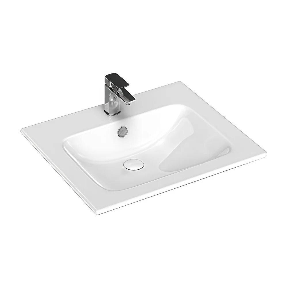 Мебельная раковина Dreja Luxury 60 встраиваемая, раковина для ванной, на 2 смесителя, белая, прямоугольная