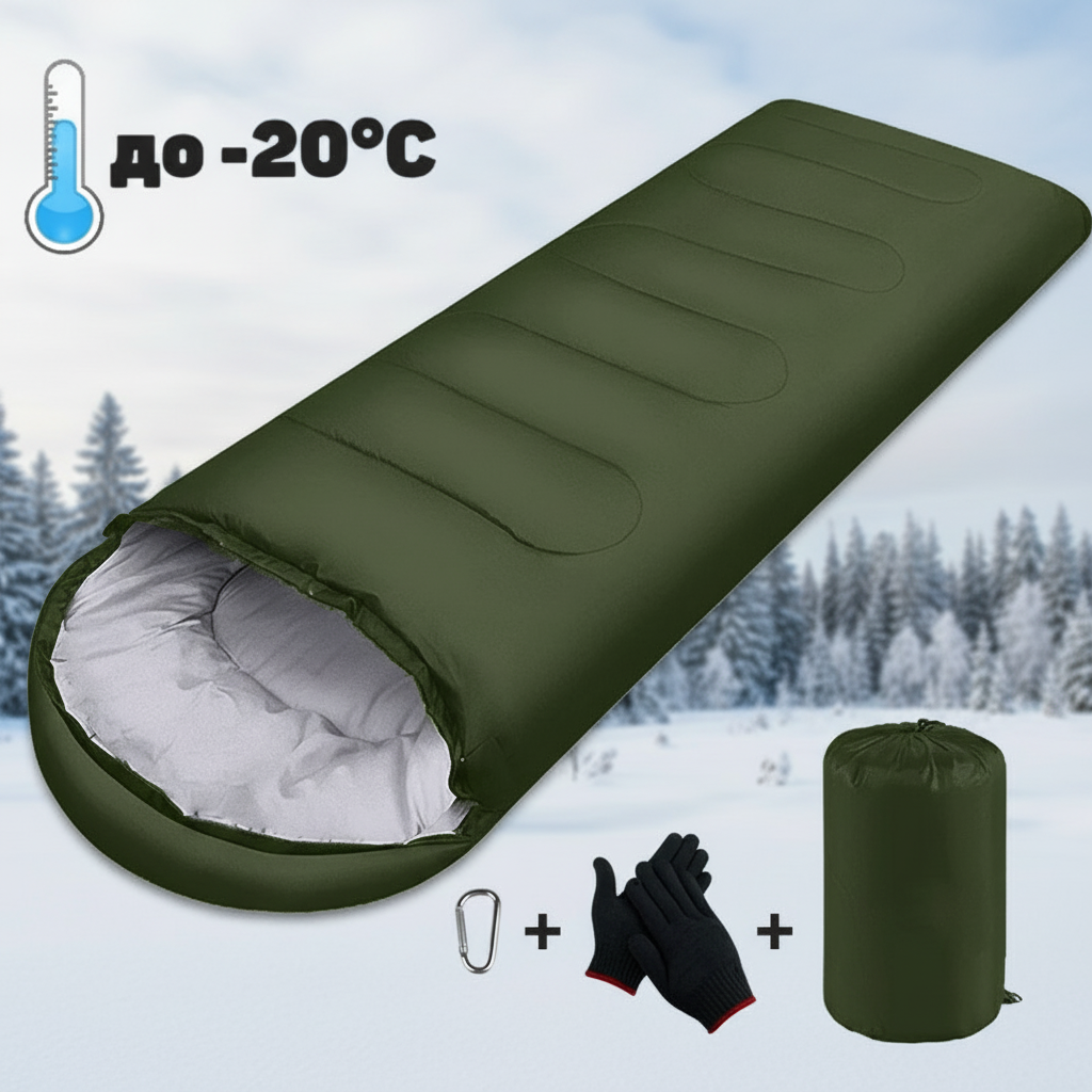 Спальный мешок 220 см, кресло мешок, спальный гарнитур -20°C, зимний, взрослый, походный