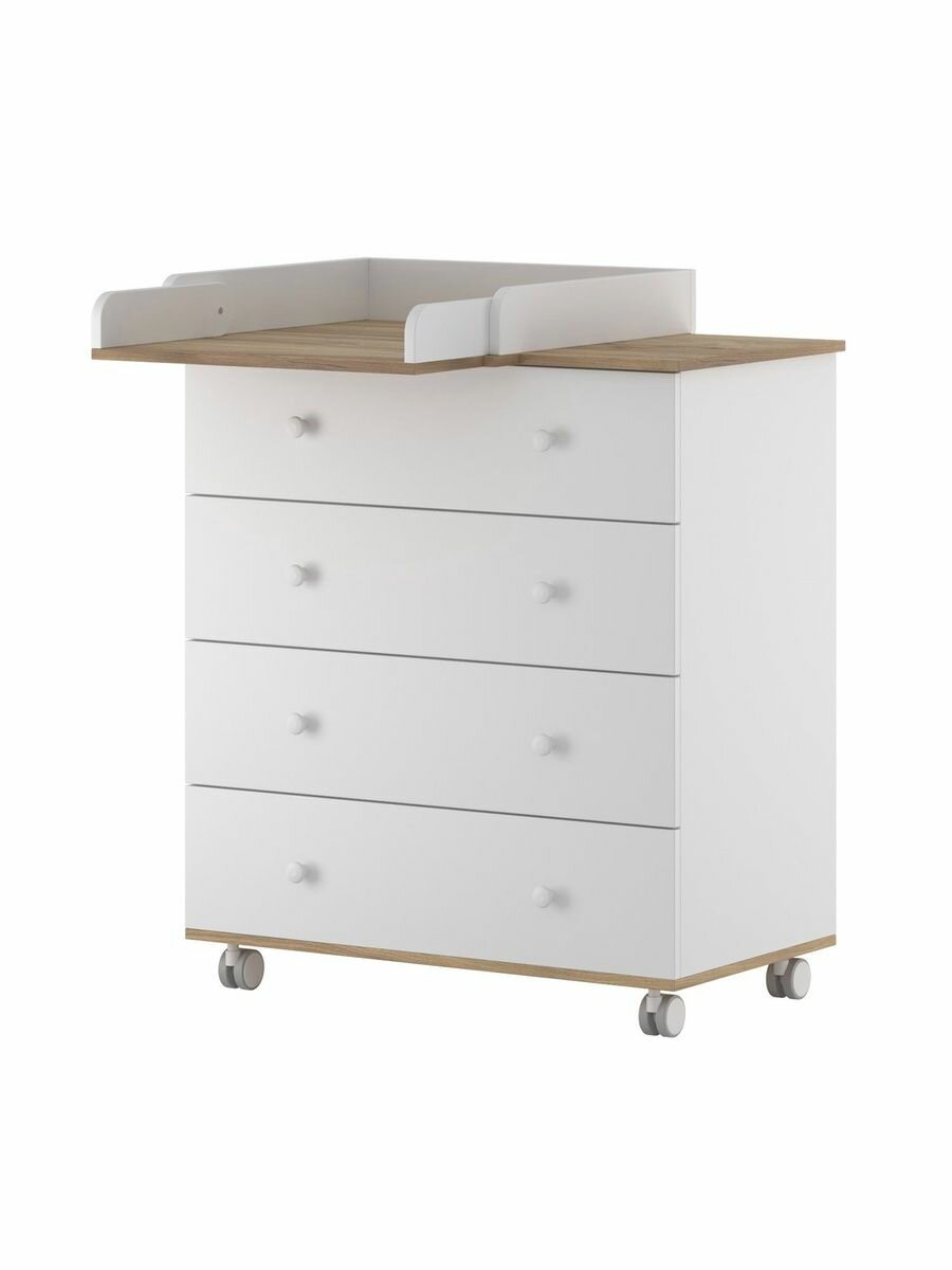 Пеленальный комод Nova 800/4 с ящиками для одежды, ЛДСП, белый-дуб