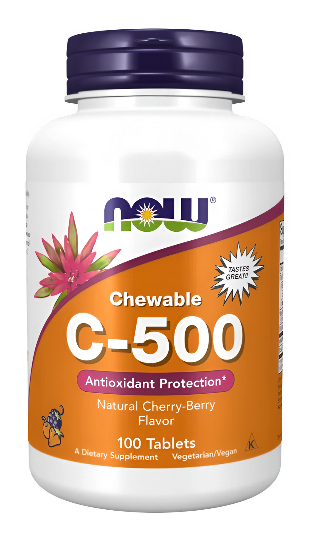 Таблетки NOW Chewable C-500 (вишня), 290 г, 500 мг, 100 шт, для иммунитета
