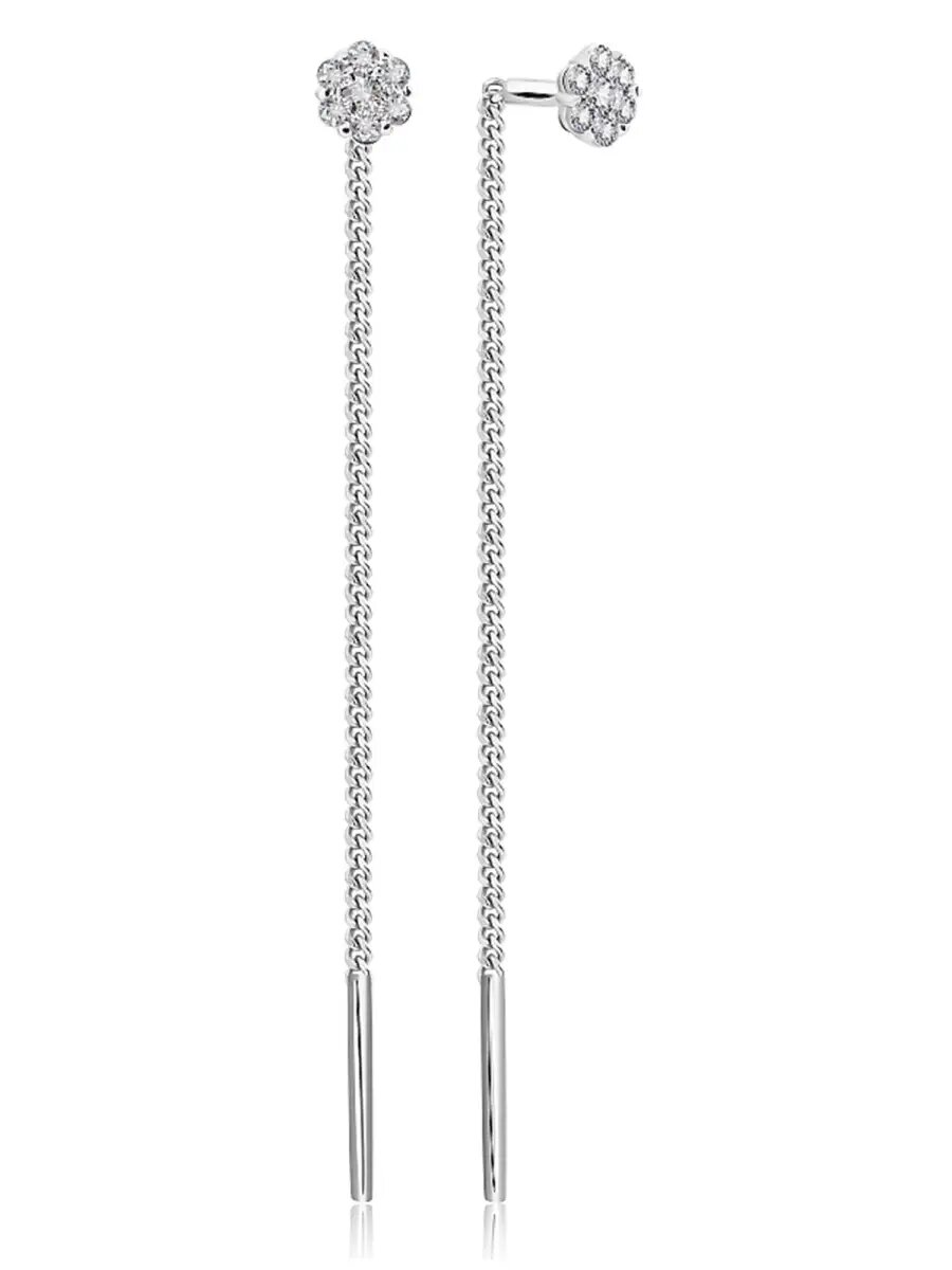 Серьги цепочки, серебро, 925 проба, родирование, фианит