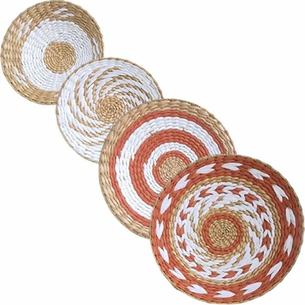 Круглые Плетеные Тарелки, 4 Штуки, Из Соломы, В Бохо Стиле, Декор Для Стены В Гостиную И Спальню