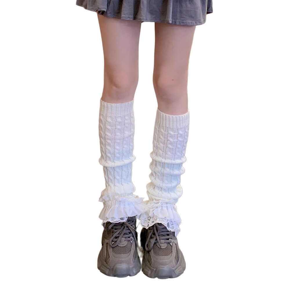 Гетры из твист-троса с милым бантом, женские многоуровневые гетры с кружевным подолом, закрывающие ножки, манжеты для ботинок, носки для икр