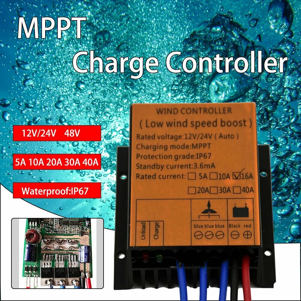 10 кВт 20 кВт ветряной генератор MPPT контроллер 12 В 24 В 48 В водонепроницаемый выпрямитель MPPT контроллер зарядки тормоза 12V 24V AUTO, 40A