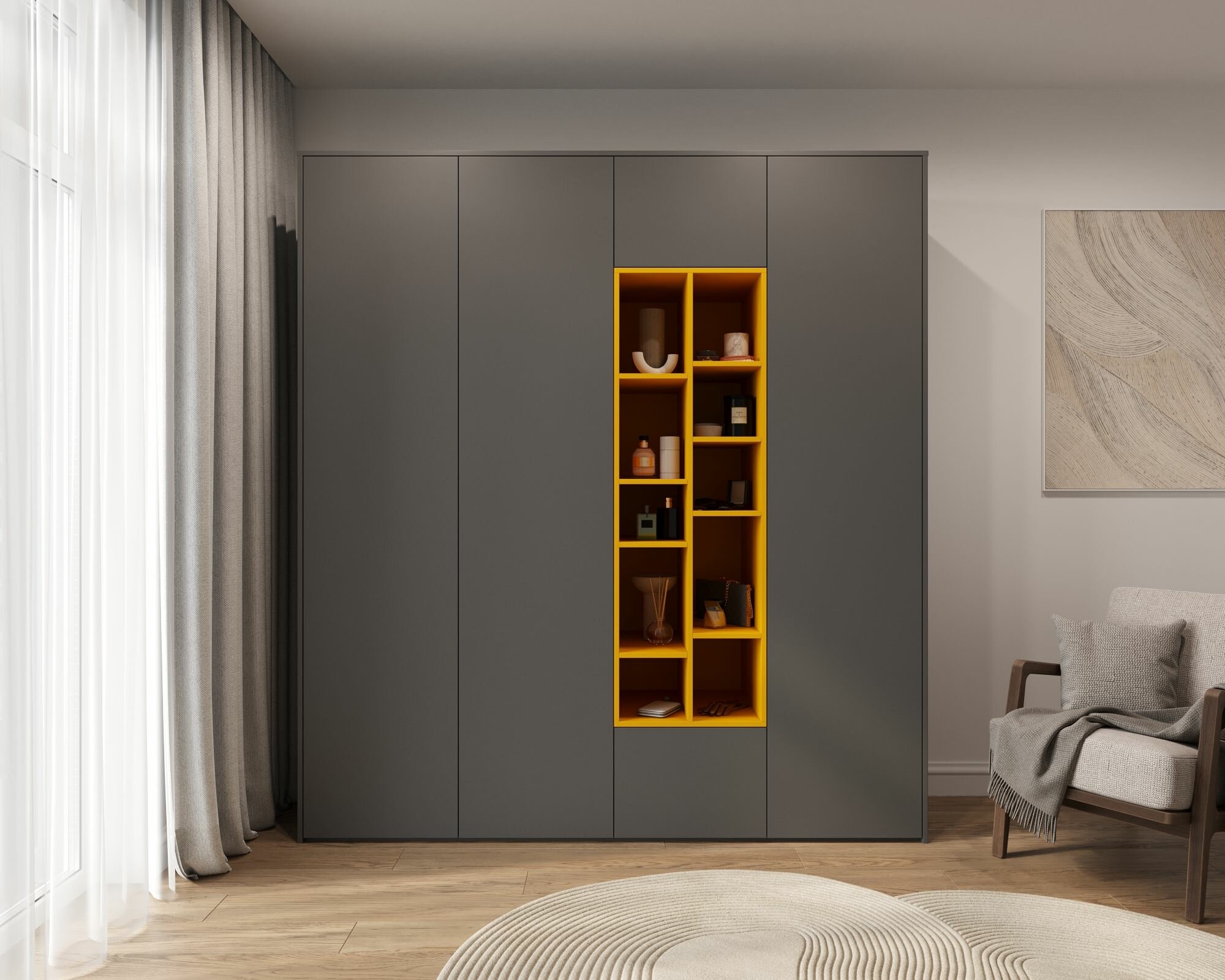 Шкаф распашной для одежды "Рокки 11" 200х220х55 Серый графит / Солнечный свет