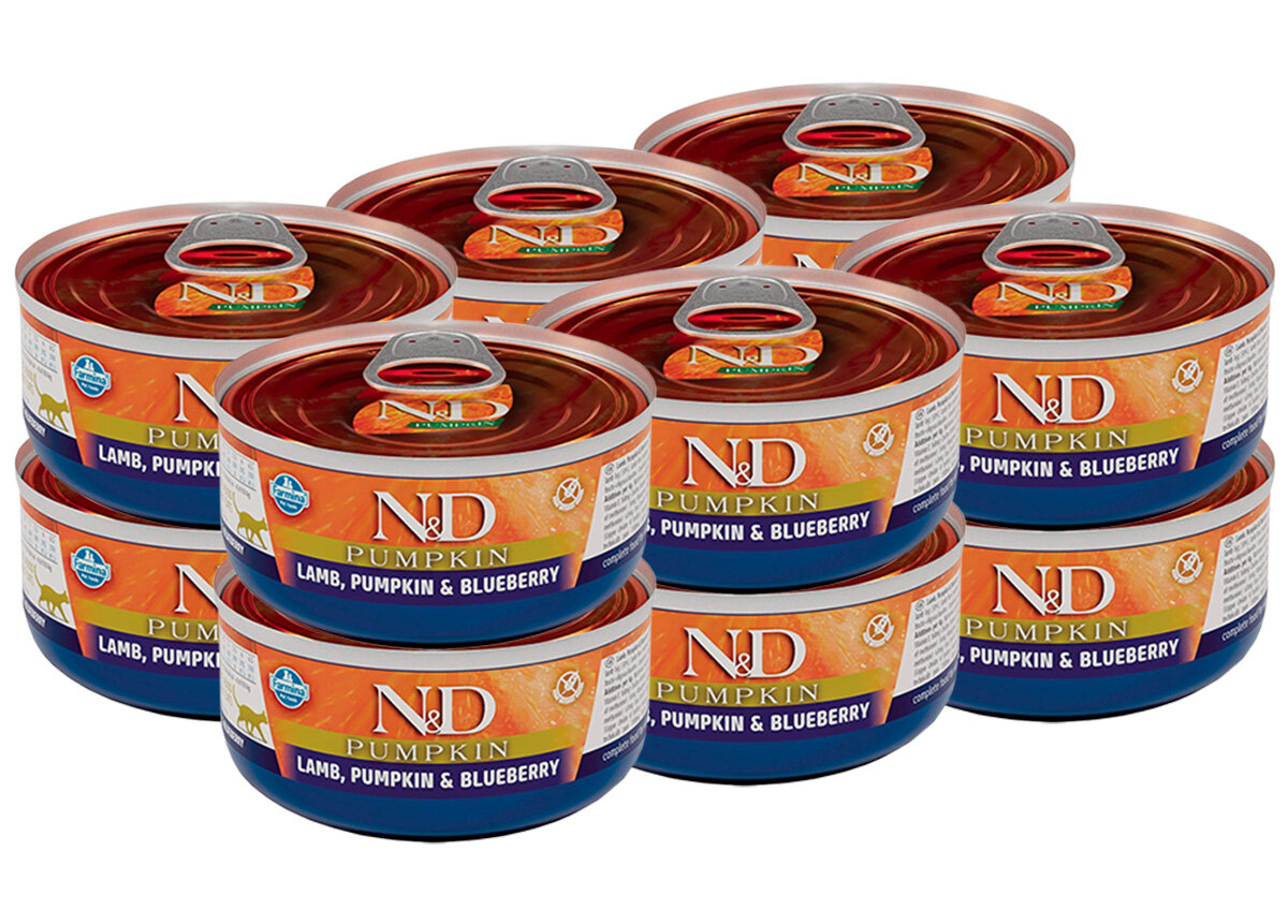 Корм влажный Farmina Cat N&D Lamb, Pumpkin & Blueberry беззерновые для взрослых кошек, ягненок, тыква и черника, 70 г х 12 шт