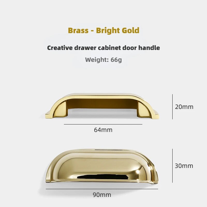 Латунные ручки-ракушки MARUAT Bright Gold 64mm