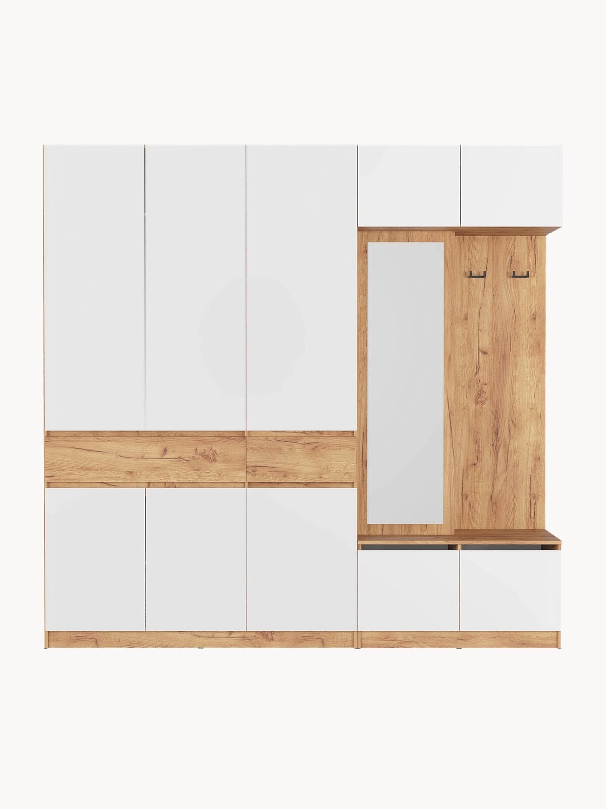 Прихожая с зеркалом Нонтон Веллум 3, дуб крафт золотой / белый, 225 см