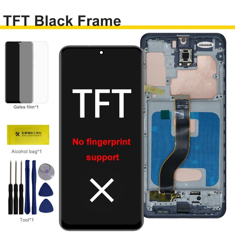 G985 G985F G986 G986F ЖК-дисплей для Samsung S20 Plus, ЖК-дисплей, дигитайзер Black With Frame