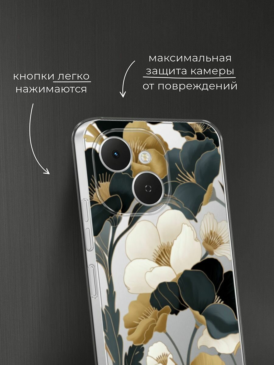 Чехол на Tecno Spark 40C / Текно Спарк 40C с принтом Золотые цветы — фото 1