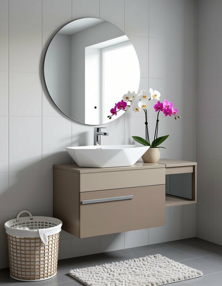 Мебель для ванной Вудлайн 65, розовый-бежевый, раковина Poligono, зеркало D65