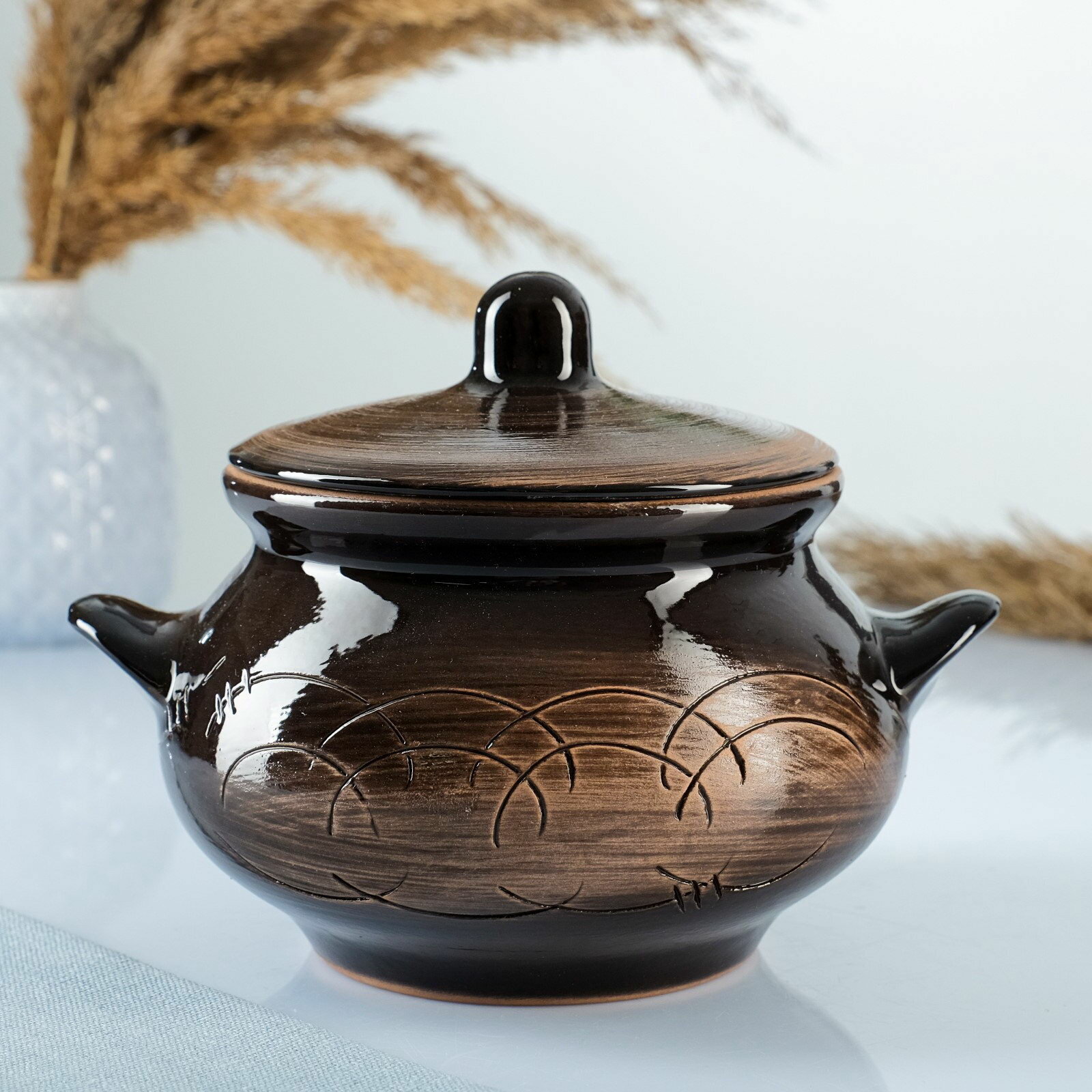 Горшочек для запекания "Старина", 950 мл, 14x15 см, коричневый