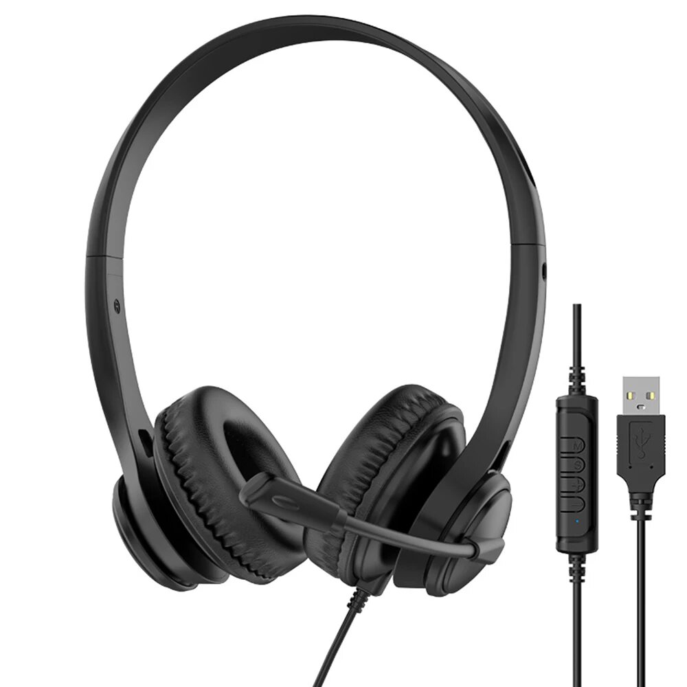 Наушники проводные с микрофоном, USB, черные