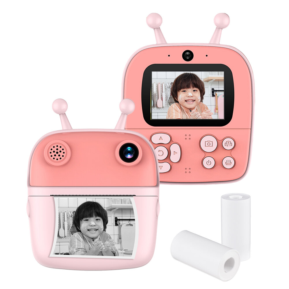 Детская камера с мгновенной печатью Kids Camera 1080P цифровая камера с двумя объективами экран IPS 2,4 дюйма встроенная батарея рамки для фотографий с термопечатной бумагой подарок на день рождения праздник для детей 3+ лет мальчики девочки