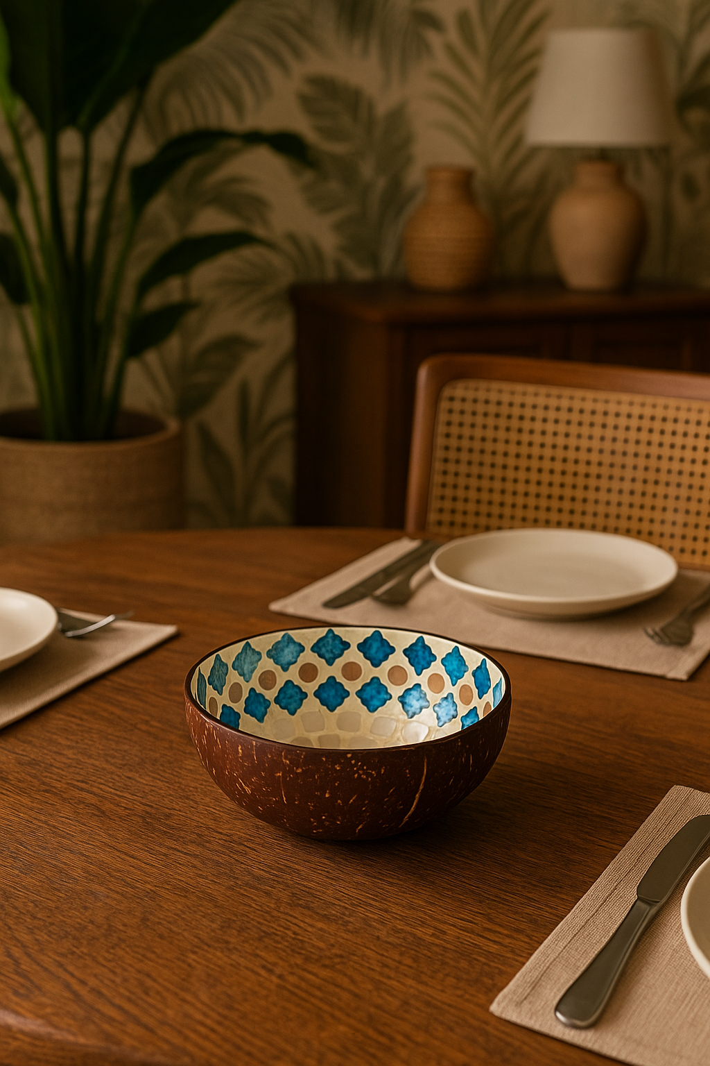 Чаша глубокая, тарелка кругла, слон «Тайланд», 14×14×6 см, кокос