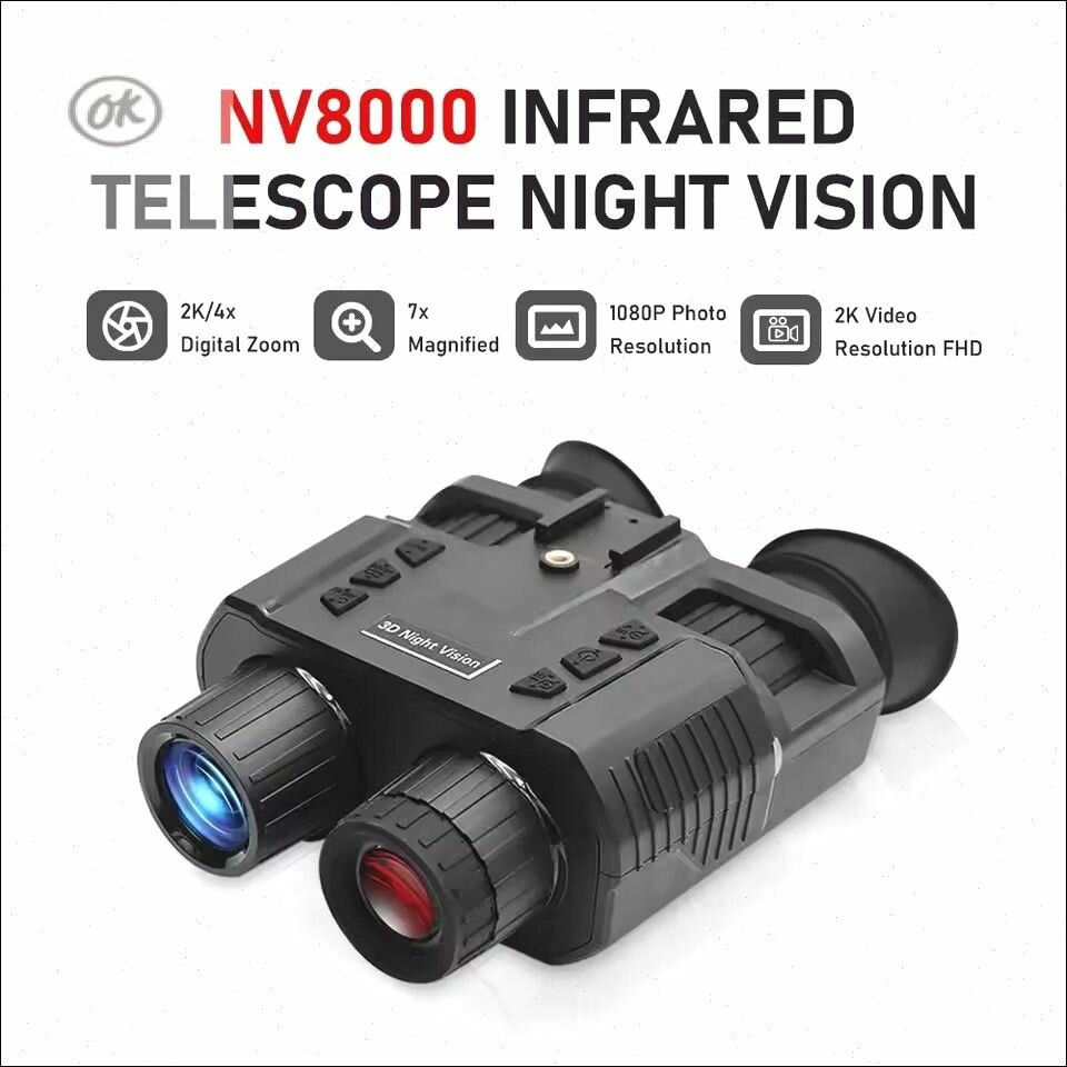 NV8000 3D очки ночного видения бинокль с разрешением 4K HD видео, перезаряжаемый аккумулятор емкостью 3000 мАч, подходит для кемпинга, охоты и ночного наблюдения за животными