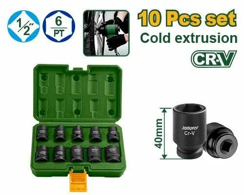 Набор головок 1/2" ударных (10-24мм) 10 шт, 40мм JADEVER JDMS1D01/10