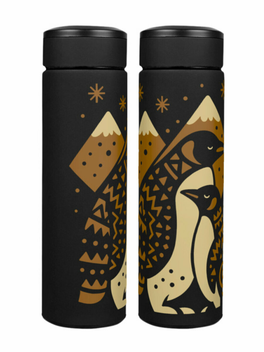 Термос «Пингвины. Орнамент» (черный)
