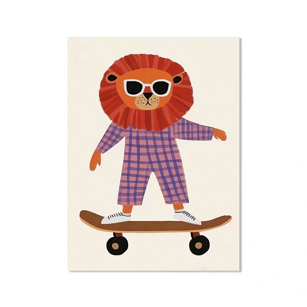 Художественные постеры с животными, детская картина на холсте, принт, спортивная тема, фотографии, современная детская комната, деко, собака, лев, медведь, скейтбординг, стена